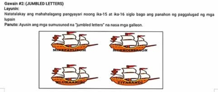 Solved: Gawain #2: (JUMBLED LETTERS) Layunin: Natatalakay ang ...