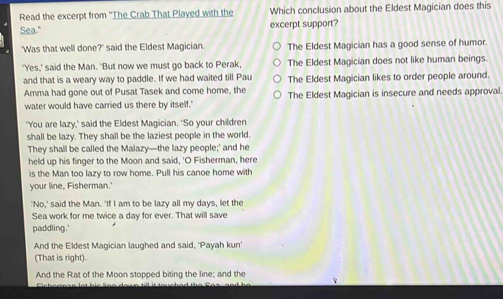 Solved: Read the excerpt from ''The Crab That Played with the Which ...