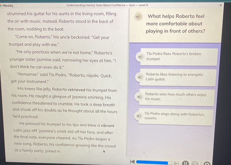 Solved: i-Ready Understanding Literary Texts About Confidence — Quiz ...