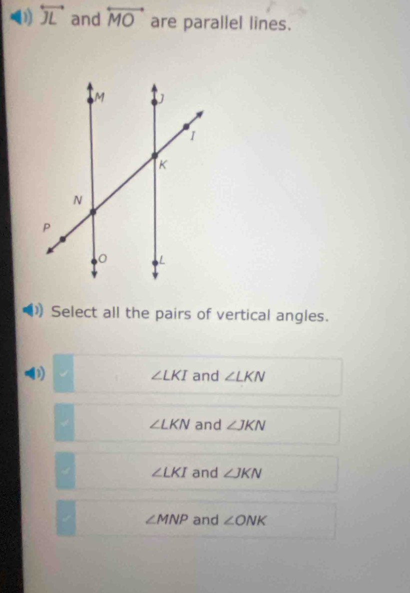 Resuelto:overleftrightarrow JL and overleftrightarrow MO are parallel ...