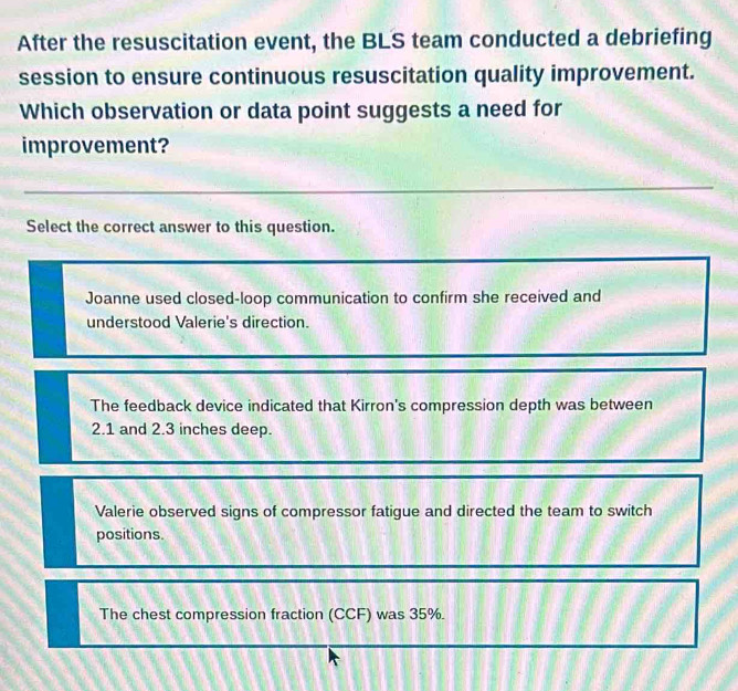 Solved: After the resuscitation event, the BLS team conducted a ...