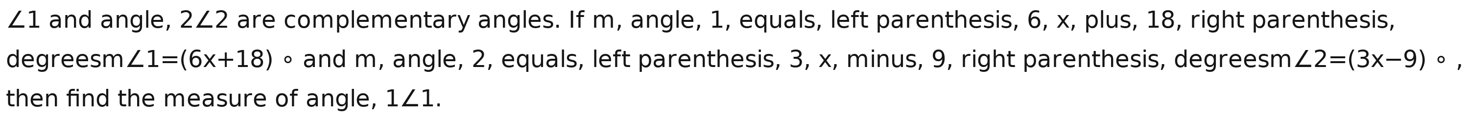 Solved: ∠ 1 and angle, 2∠ 2 are complementary angles. If m, angle, 1 ...