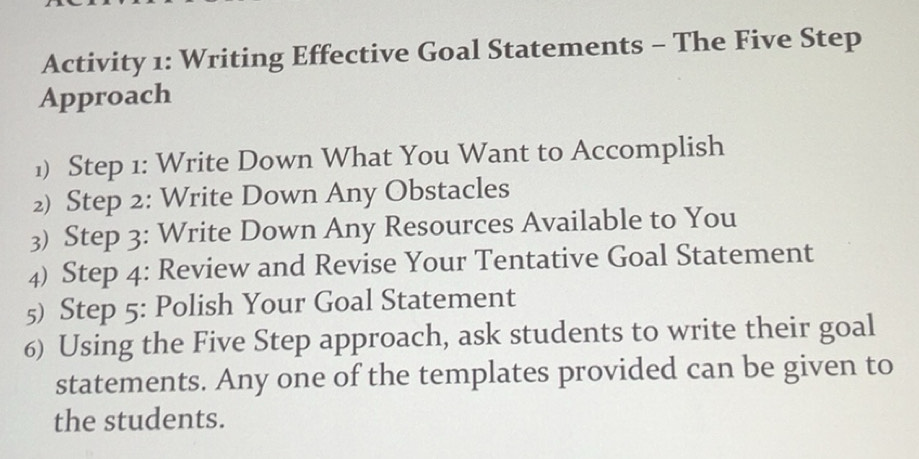 Selesai:Activity 1: Writing Effective Goal Statements - The Five Step ...