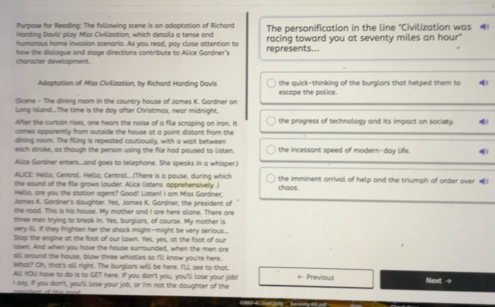 Solved: Purpose for Reading: The following scene is an adaptation of ...