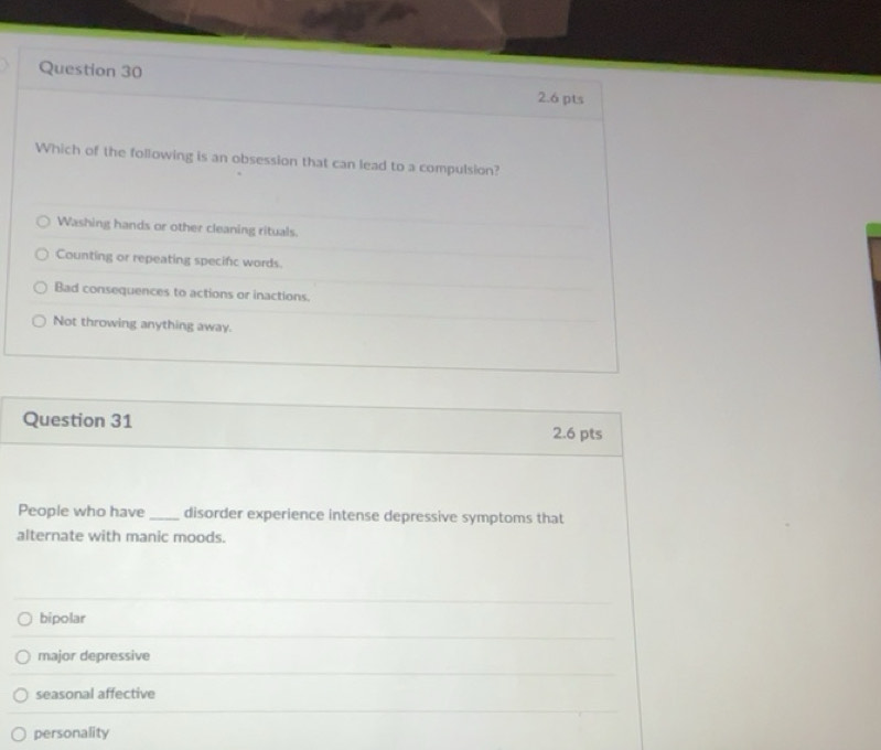 Solved: Which of the following is an obsession that can lead to a ...