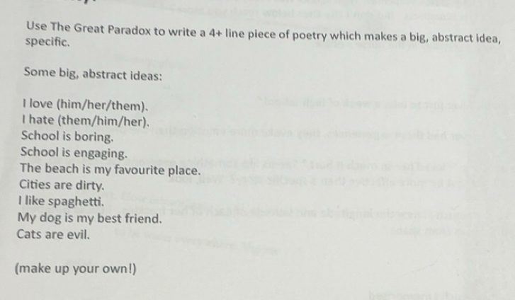 Solved: Use The Great Paradox to write a 4 + line piece of poetry which ...