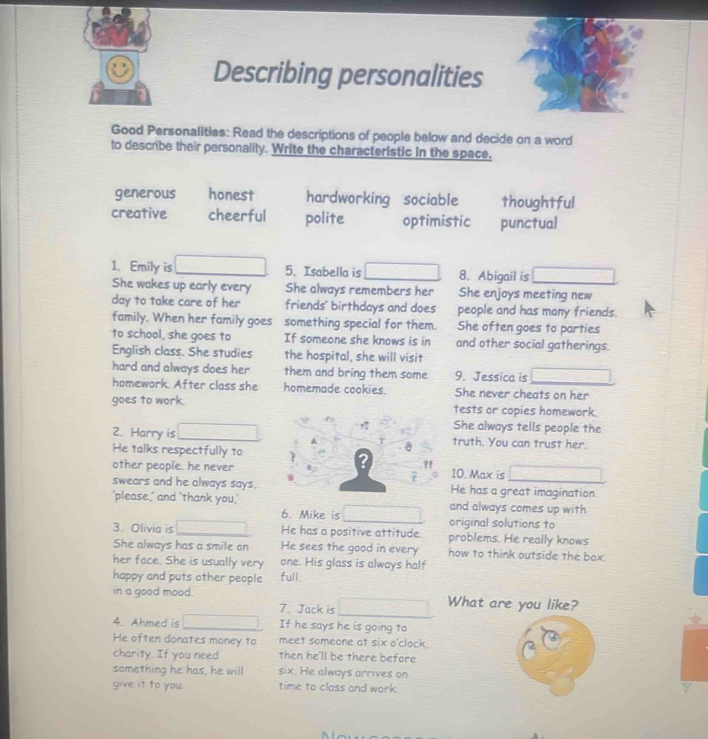 Solved: Describing personalities Good Personalities: Read the ...