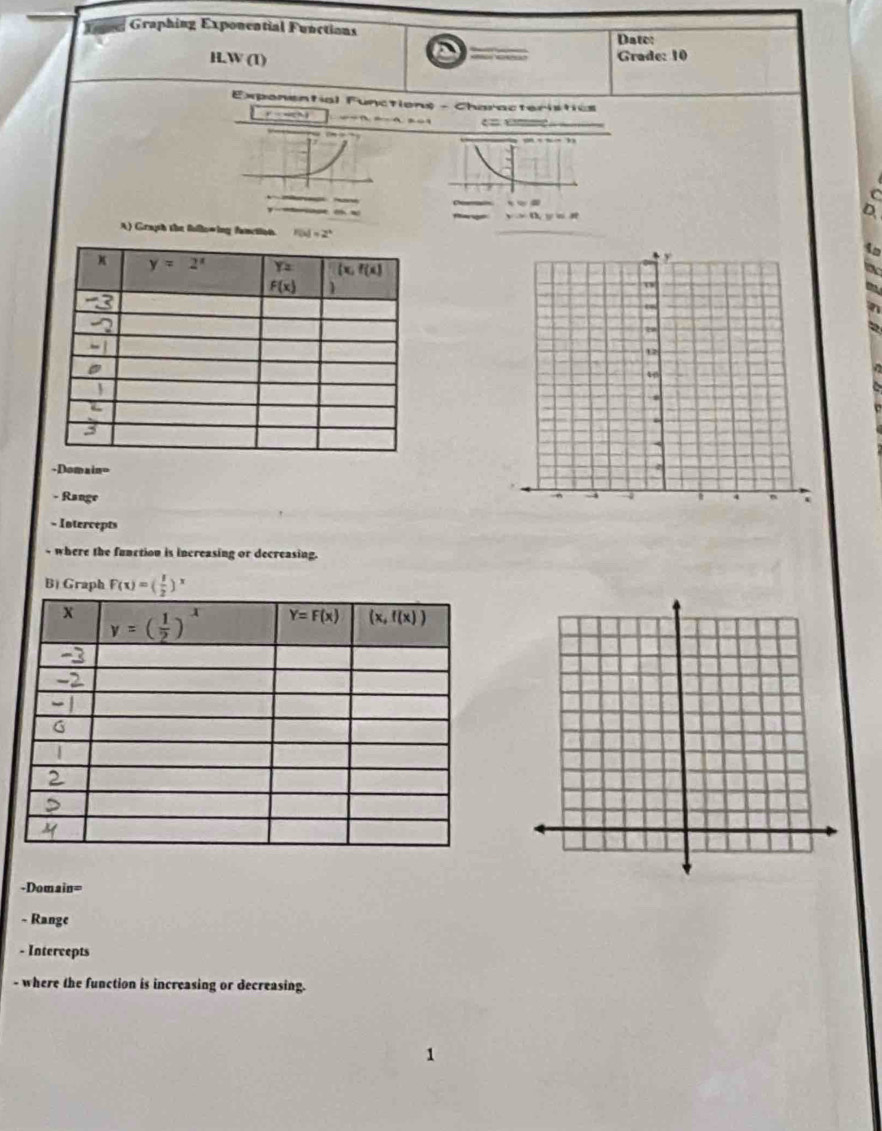 تم الحل:Is Graphing Exponential Functions Date: H.W (1) Grade: 10 ...