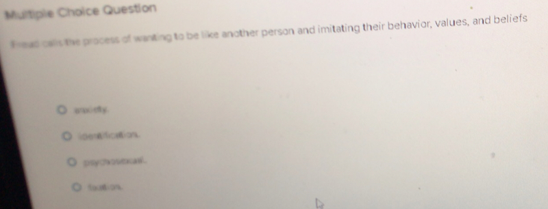 Solved: Question Fread calls the process of wanting to be like another ...