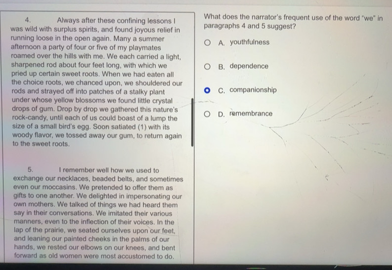 Solved: Always after these confining lessons I What does the narrator's ...