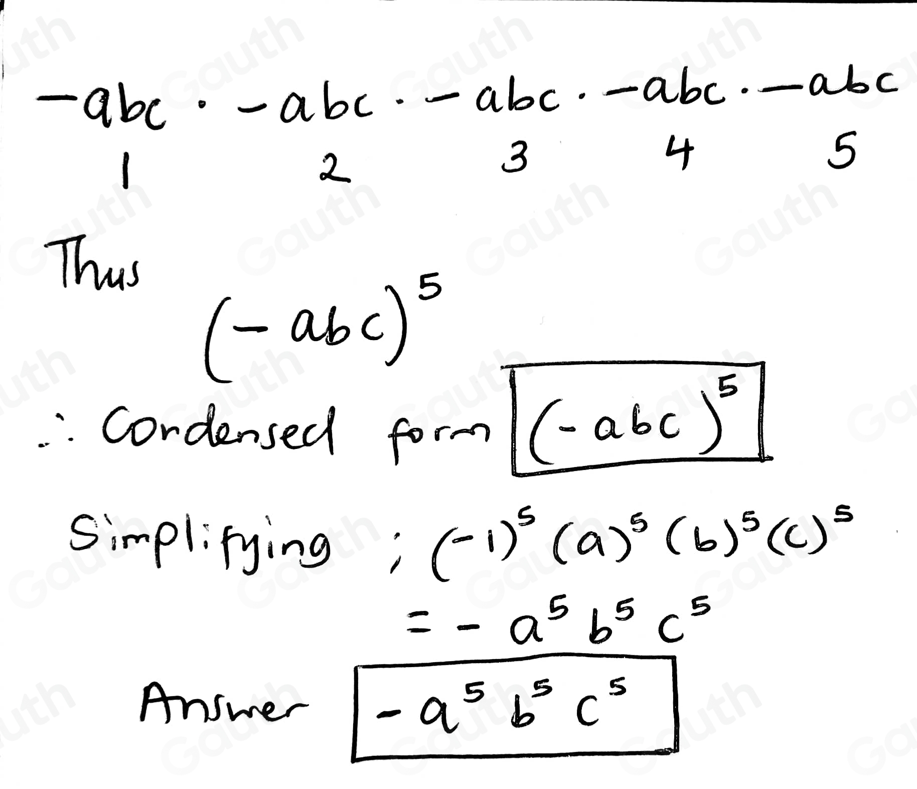 Solved: Use one exponent to condense the expression below. Then compute and/or simplify. -abc ...