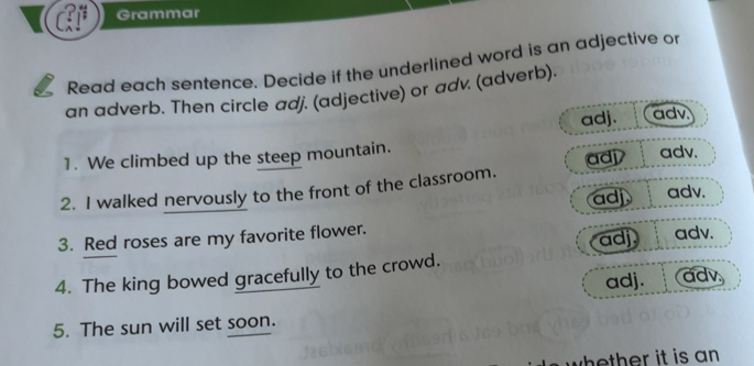 Solved: Grammar Read each sentence. Decide if the underlined word is an ...