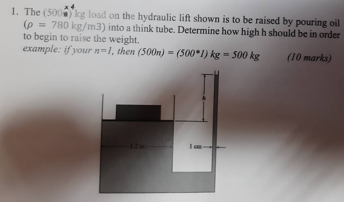 Solved: ×4 1. The (500a) kg load on the hydraulic lift shown is to be ...