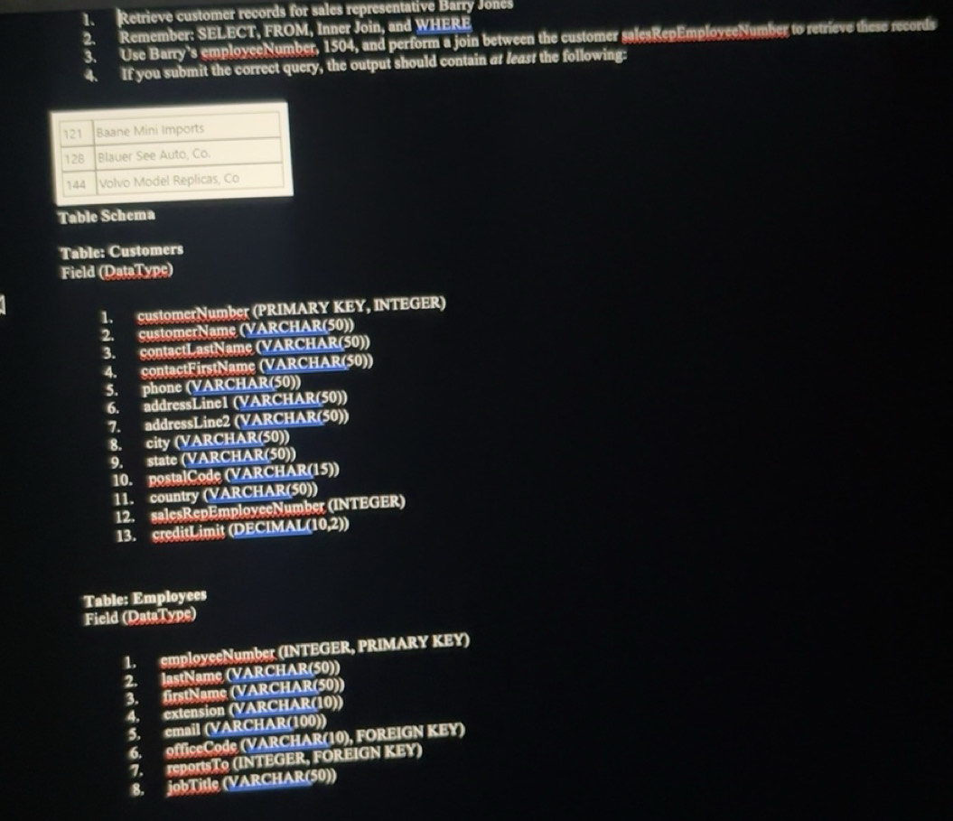 Solved: Retrieve customer records for sales representative Barry Jones ...