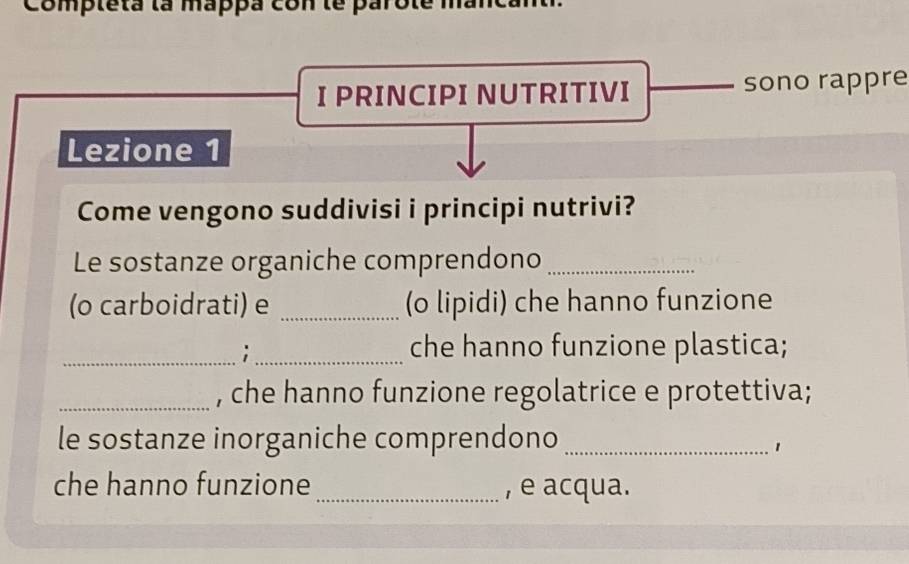 Risolto:Completa la mappa con le parote I PRINCIPI NUTRITIVI sono ...