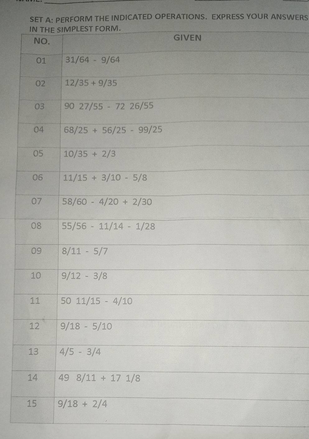 Solved: SET A: PERFORM THE INDICATED OPERATIONS. EXPRESS YOUR ANSWERS ...