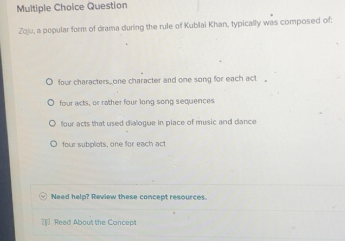 Solved: Question Zoju, a popular form of drama during the rule of ...