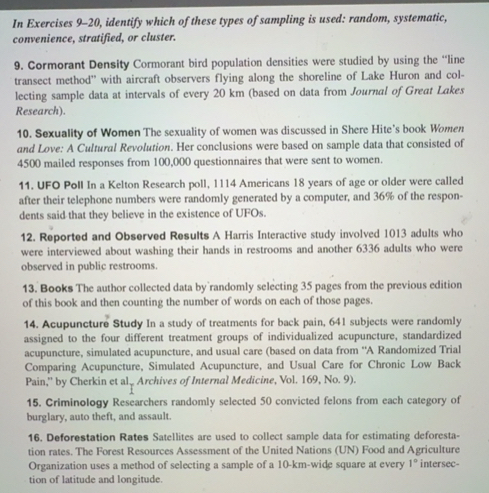 Solved: In Exercises 9-20, identify which of these types of sampling is ...