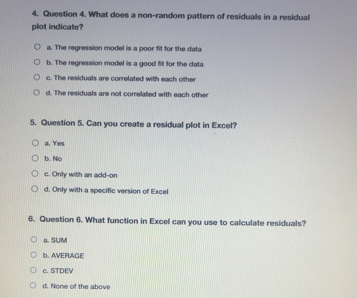 Solved: What does a non-random pattern of residuals in a residual plot ...