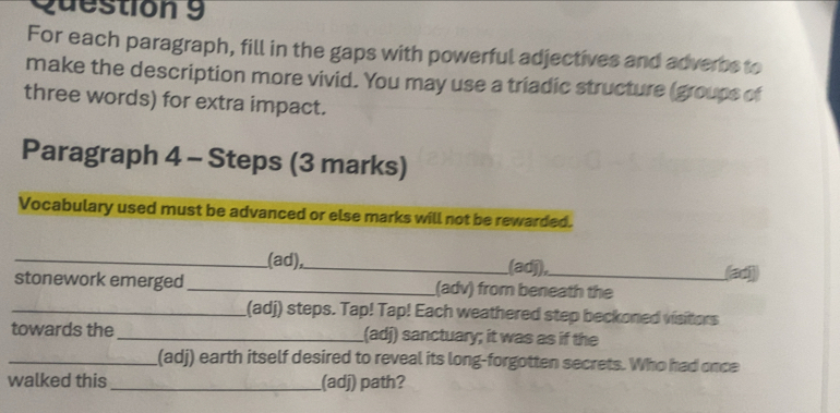 Solved: For each paragraph, fill in the gaps with powerful adjectives ...
