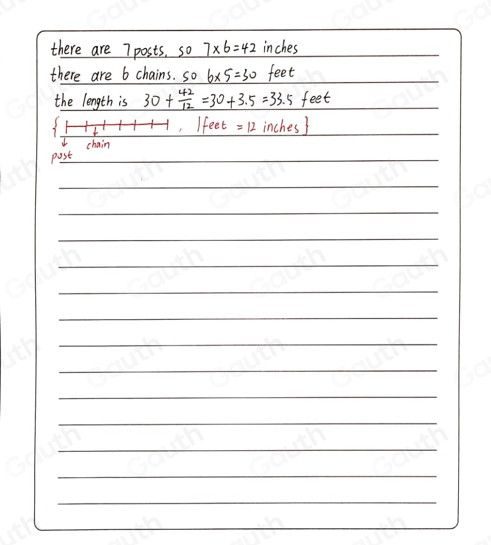 Solved: A straight fence is constructed from posts 6 inches wide and ...