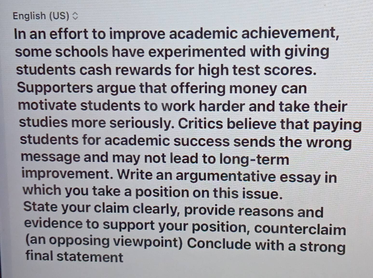 Solved: English (US) $ In an effort to improve academic achievement ...