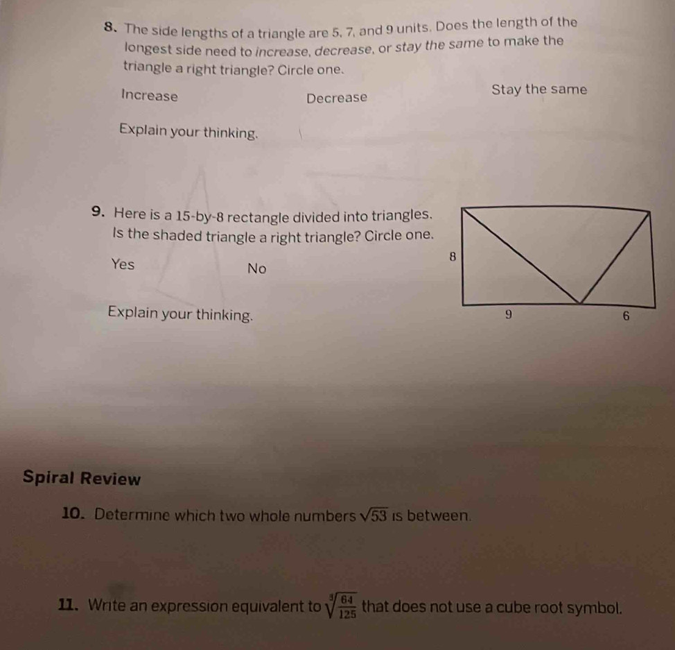 Solved: The side lengths of a triangle are 5, 7, and 9 units. Does the ...