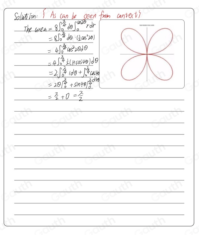 Solved: The area enclosed by the four-leaved rose r=cos 2θ equals ...