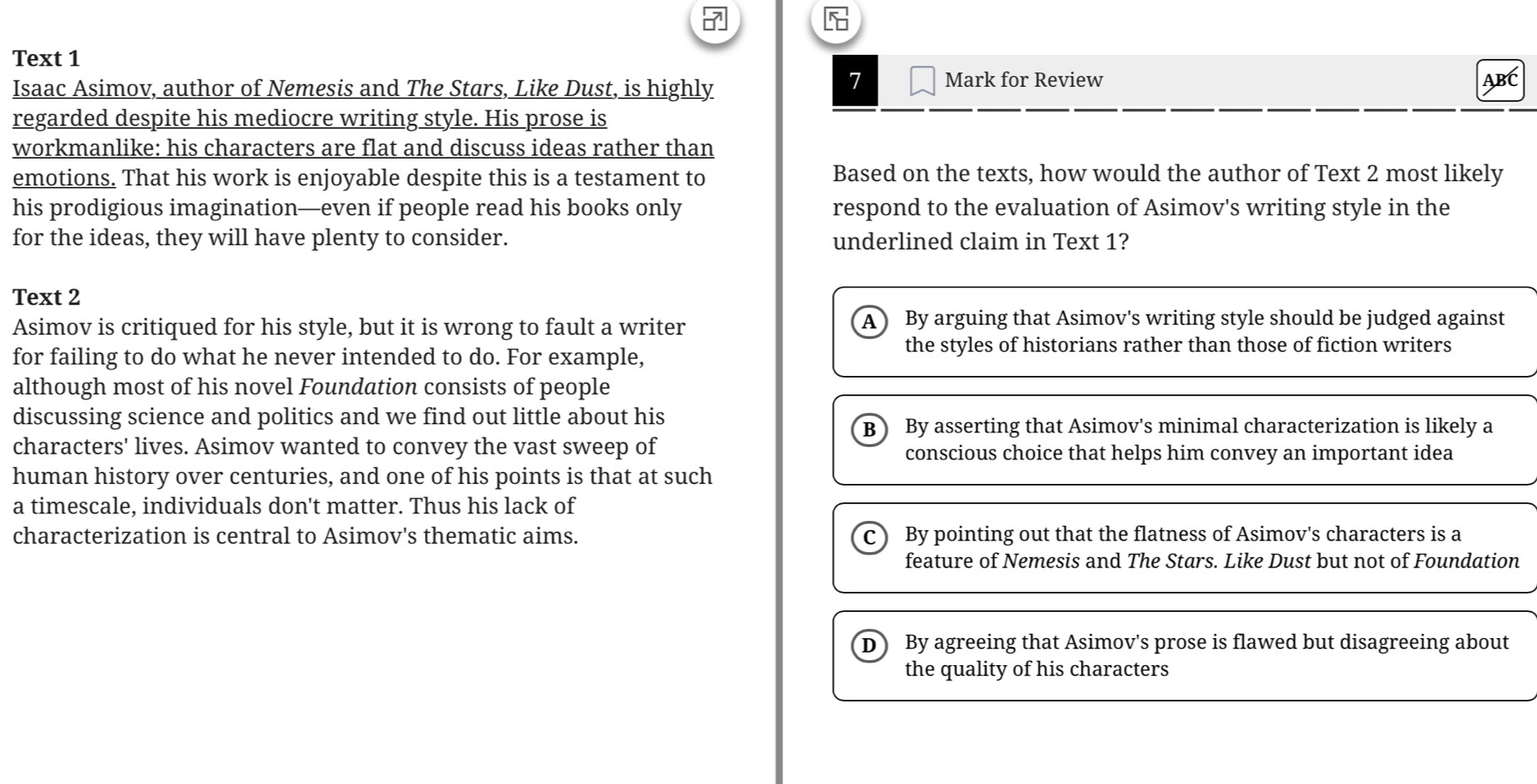 Solved: Text 1 7 ABC Isaac Asimov, author of Nemesis and The Stars ...