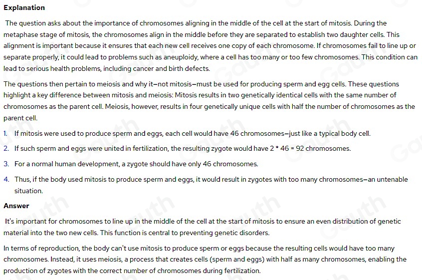 Solved: Why is it important for the chromosomes to line up in the ...