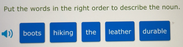 Solved: Put the words in the right order to describe the noun. boots ...