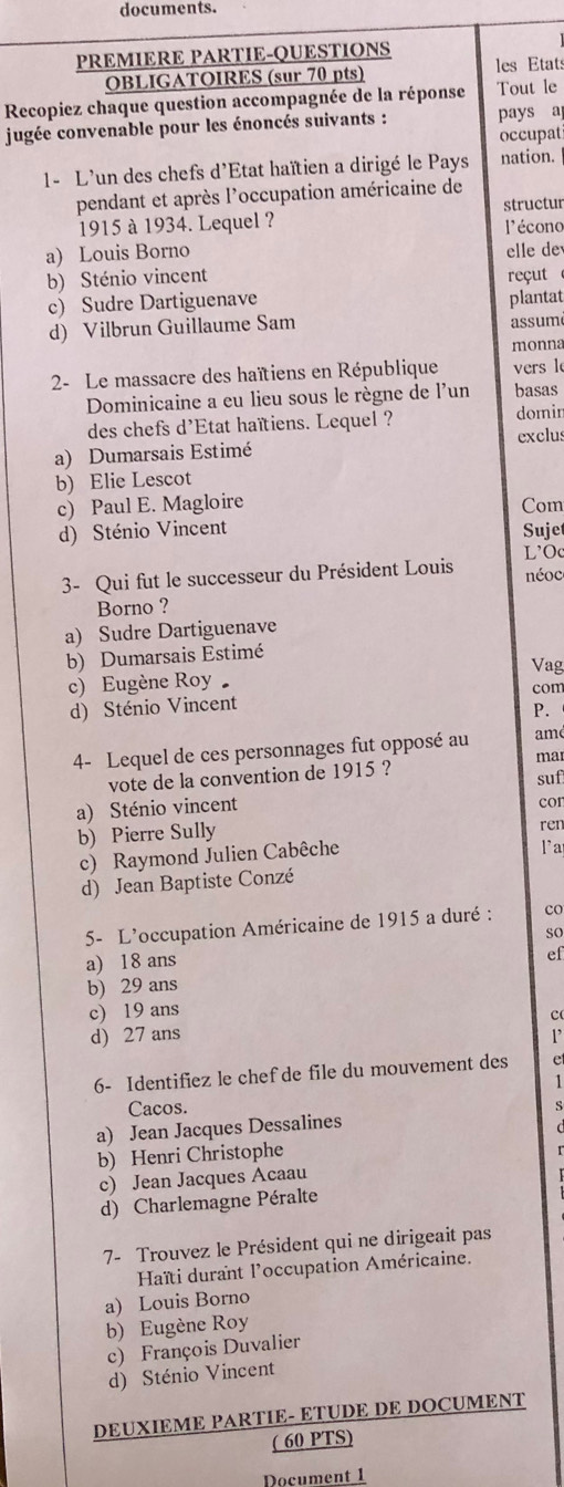 Solved: documents. PREMIERE PARTIE-QUESTIONS OBLIGATOIRES (sur 70 pts ...
