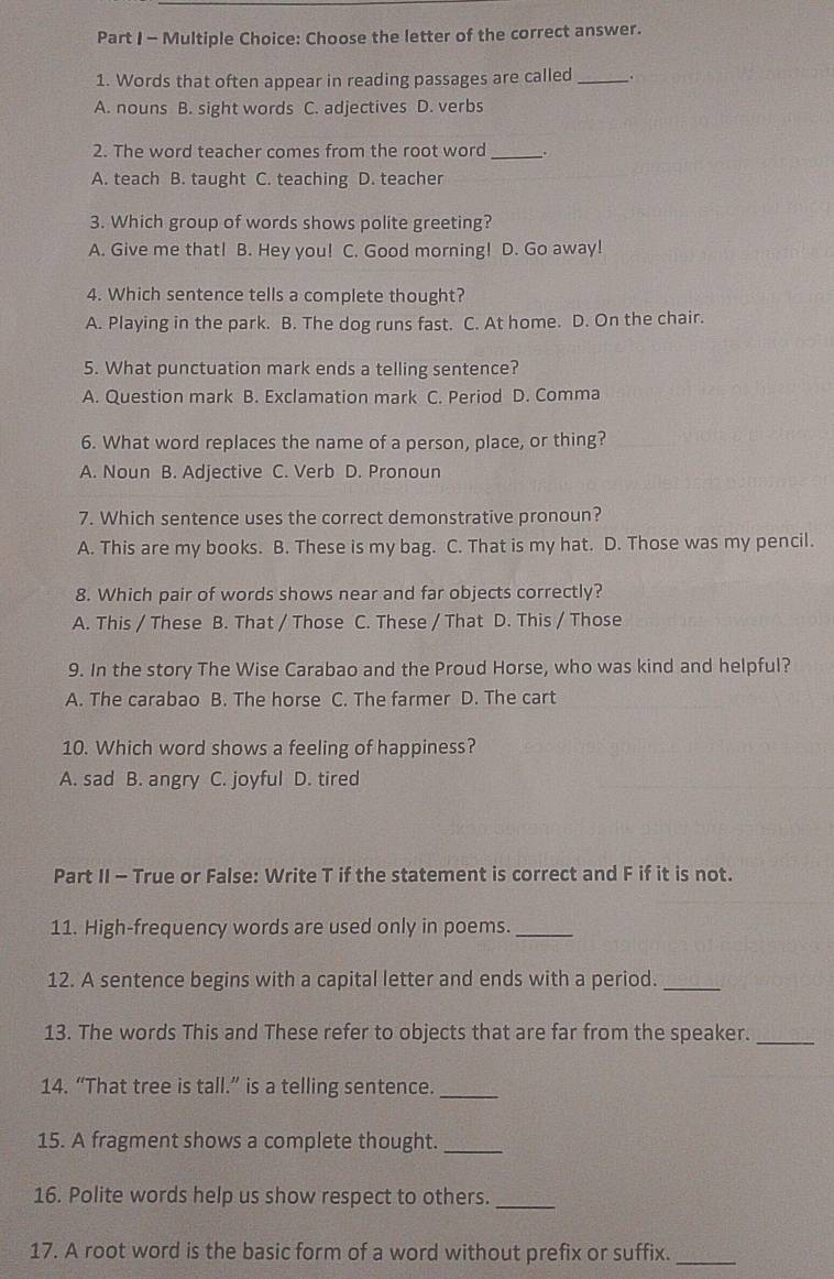 Solved: Choose the letter of the correct answer. 1. Words that often ...