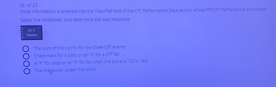 Solved: of 27 What information is entered into the Pass/Fail field of the CFT Performance Data ...